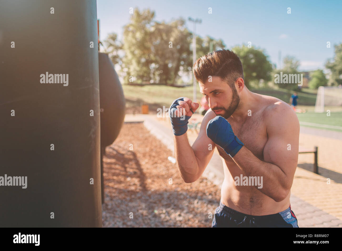 Young man boxing workout. Boxer Exercise Athletic Boxing Concept. boxer ...