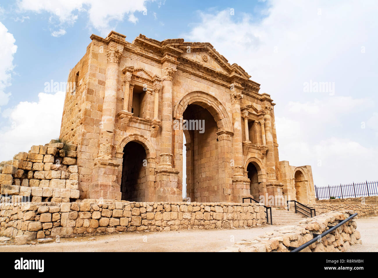 The Arch of Hadrian in Jerash, Jordan is an 11-metre high triple-arched ...
