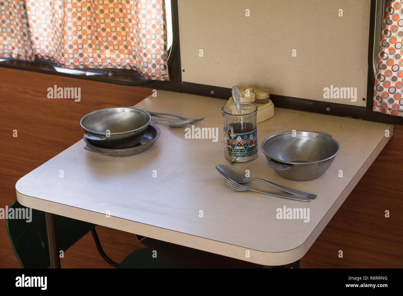 Old wagon interior. Train compartment. Railway road environment ...