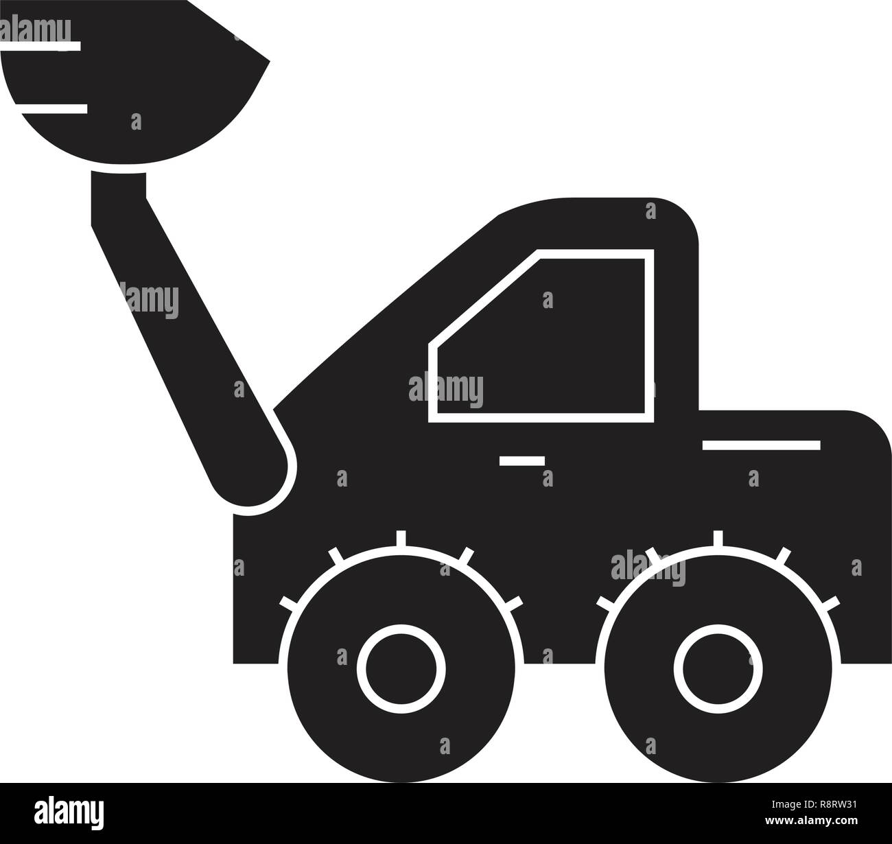 Wheel loader black vector concept icon. Wheel loader flat illustration ...