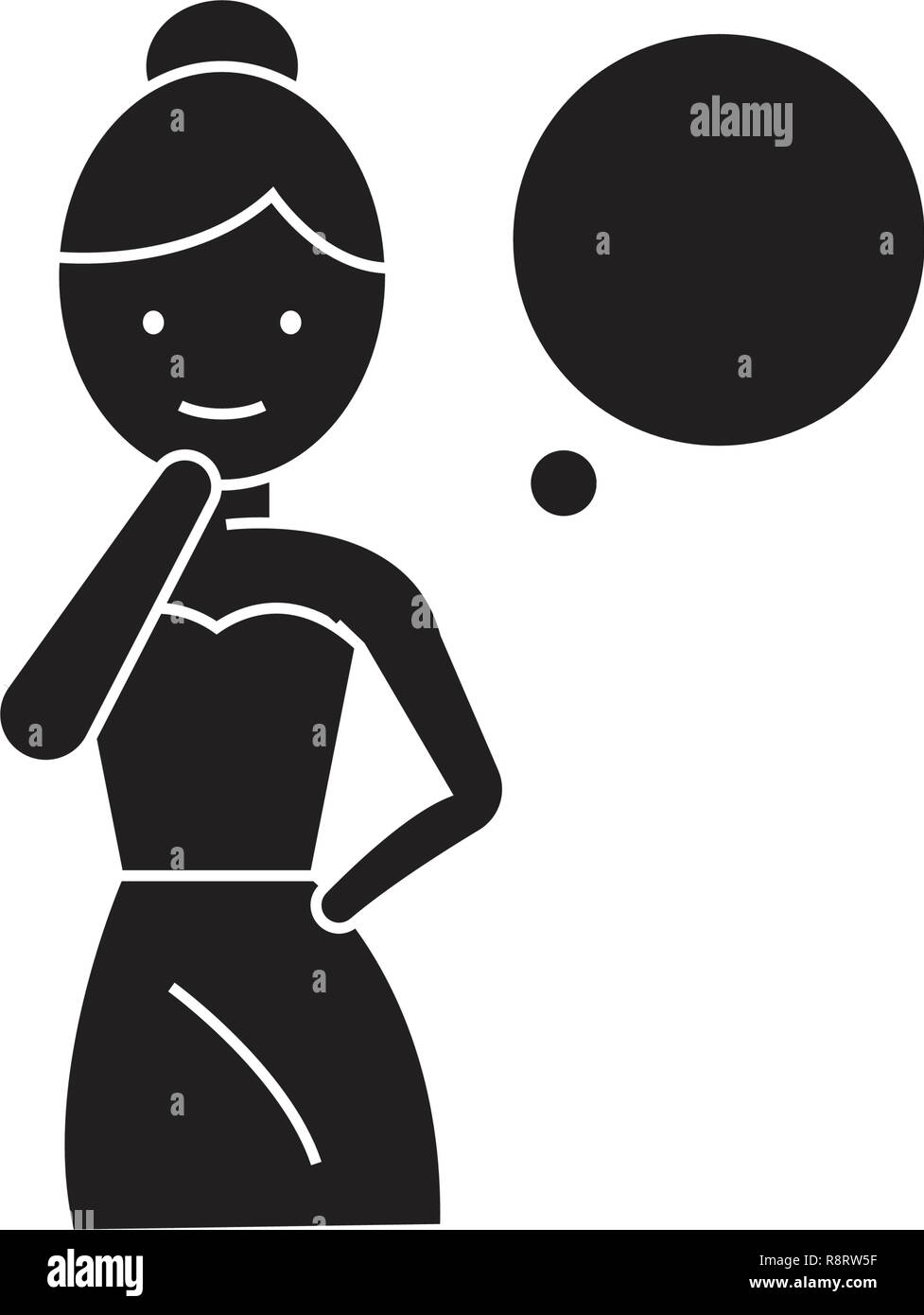 Woman thinking black vector concept icon. Woman thinking flat ...