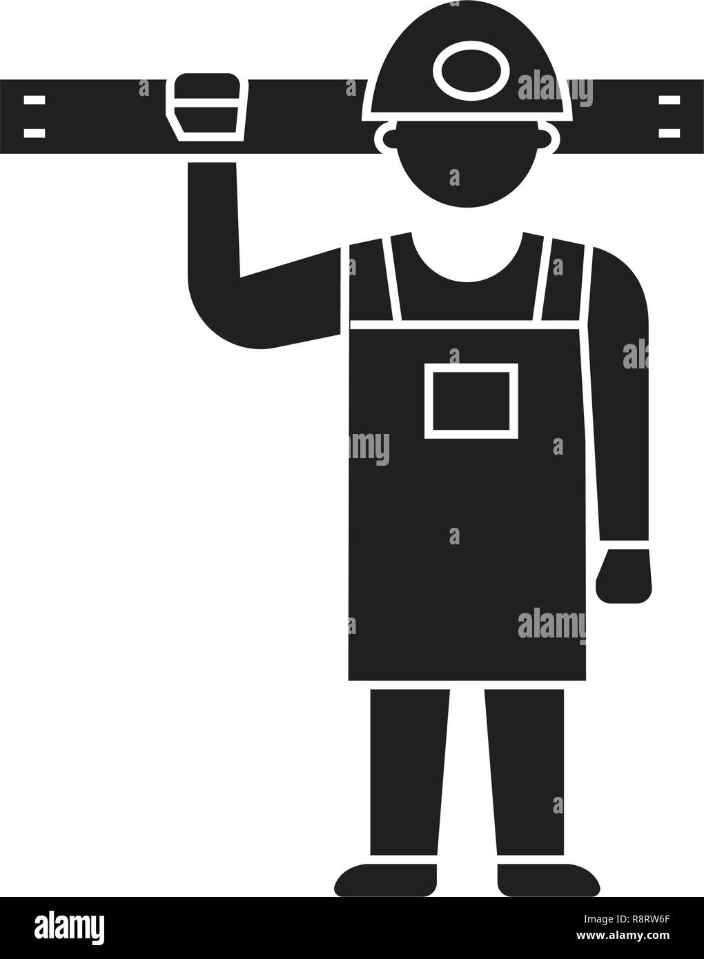 Worker with tools black vector concept icon. Worker with tools flat ...