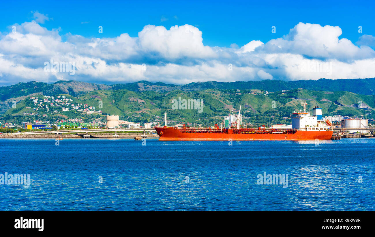 Ship in port of city Cebu, Philippines. Copy space for text Stock Photo ...