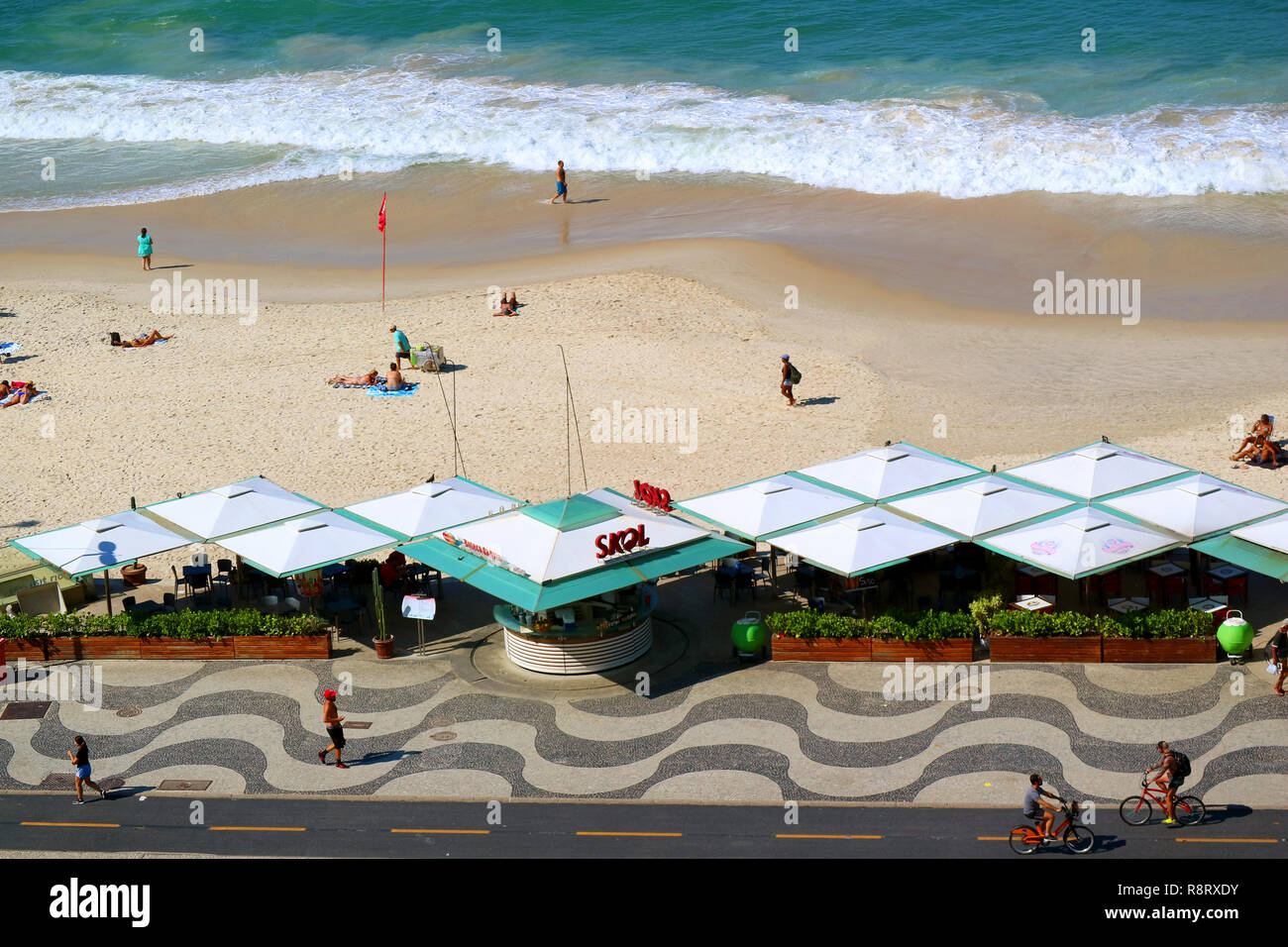 Aerial View of Copacabana Beach with Big Waves and Famous Portuguese ...