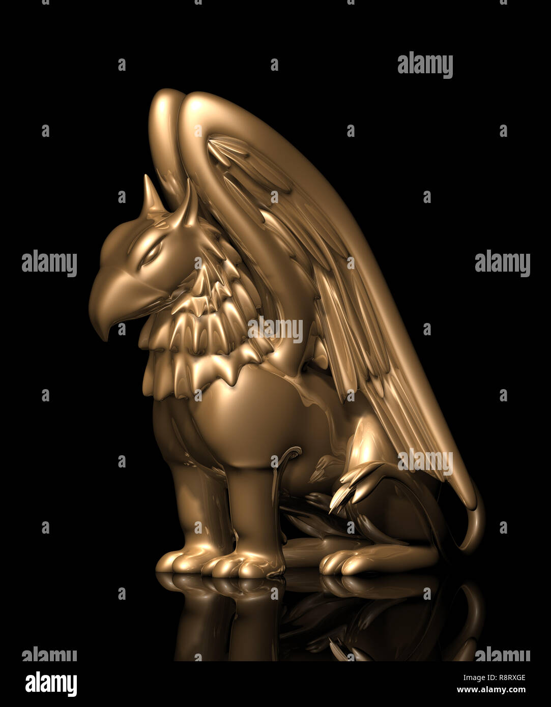 3d statue griffin from gold, on a black background Stock Photo - Alamy