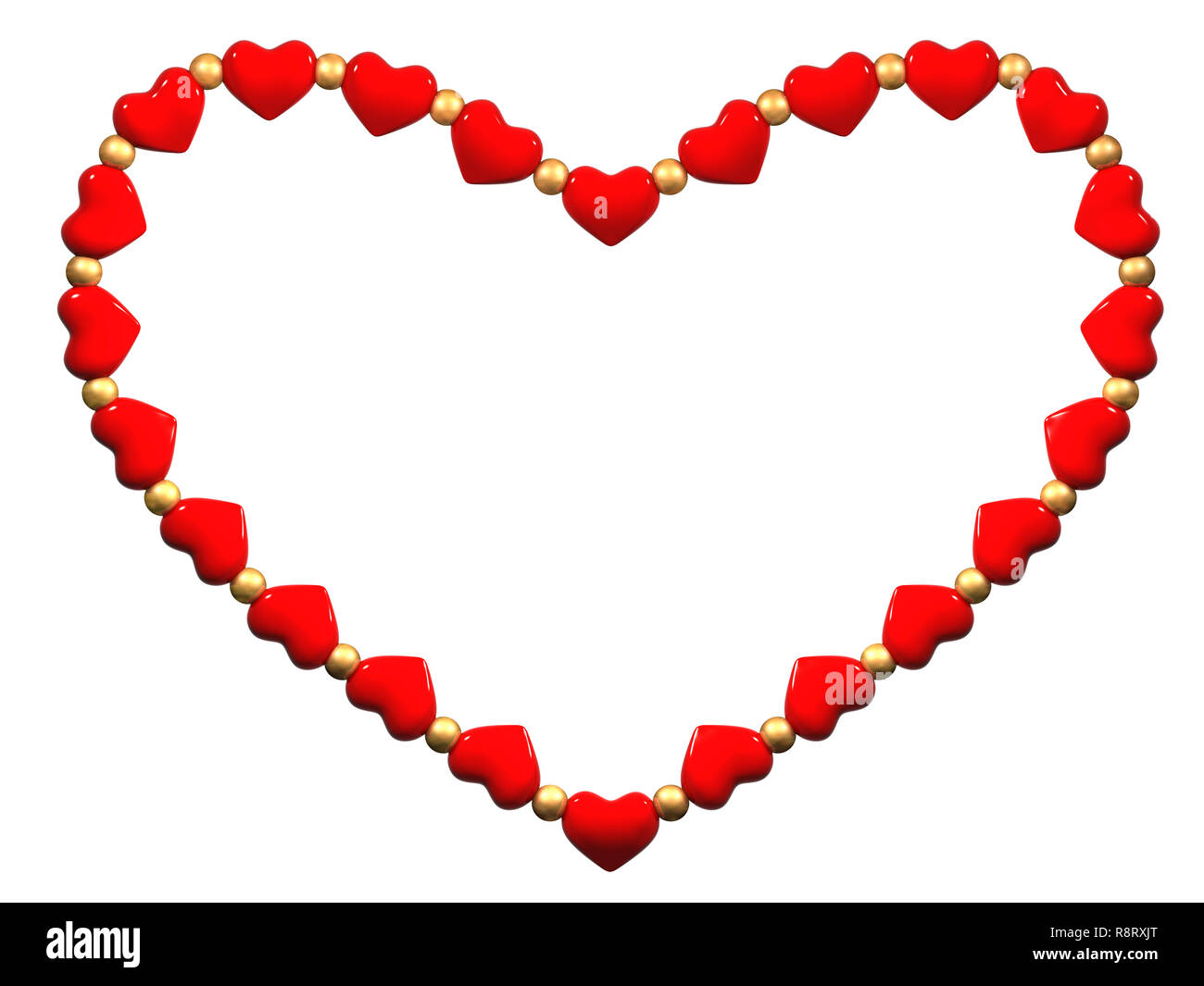 The heart made of small red hearts and gold beads Stock Photo - Alamy