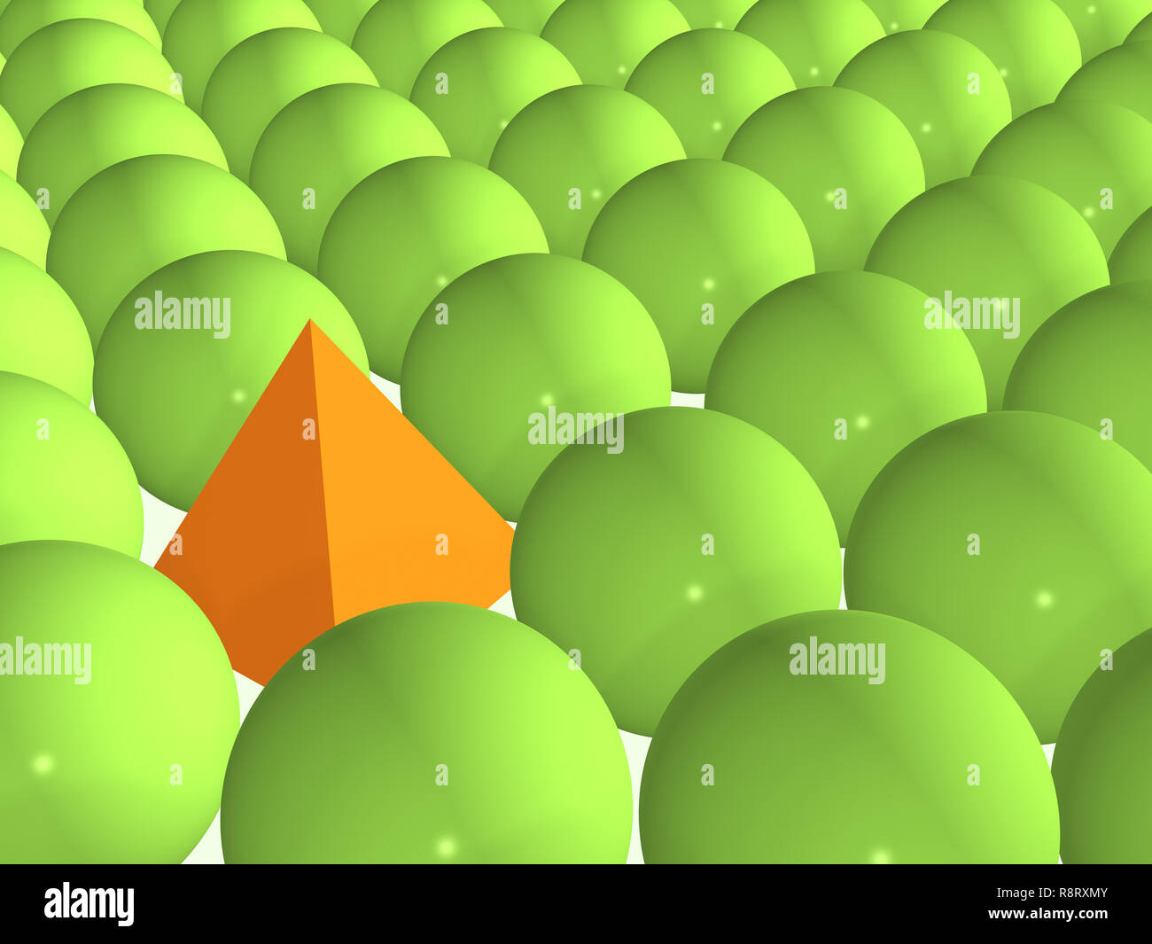 Orange pyramid among green spheres Stock Photo - Alamy