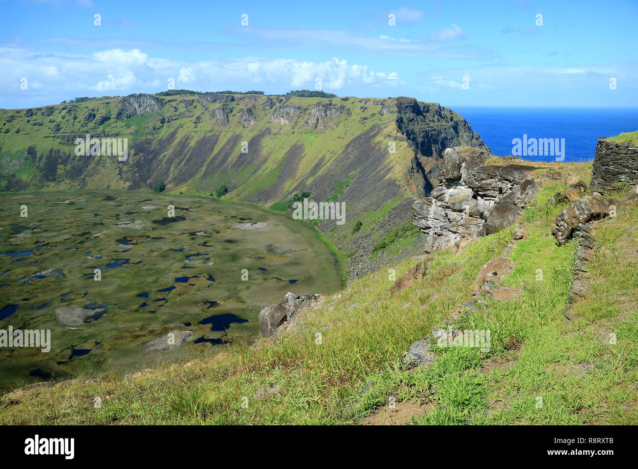 Incredible Crater Lake of Rano Kau with a Gap at the Southern End of ...
