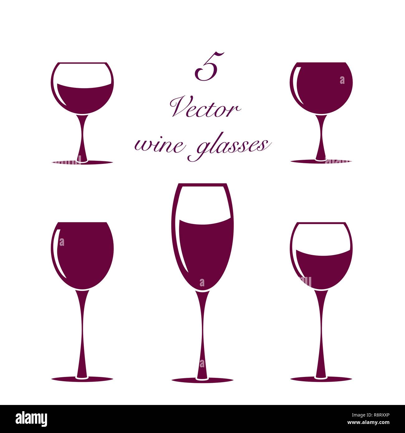 Set of wine glasses, collection of simple vector elements isolated ...