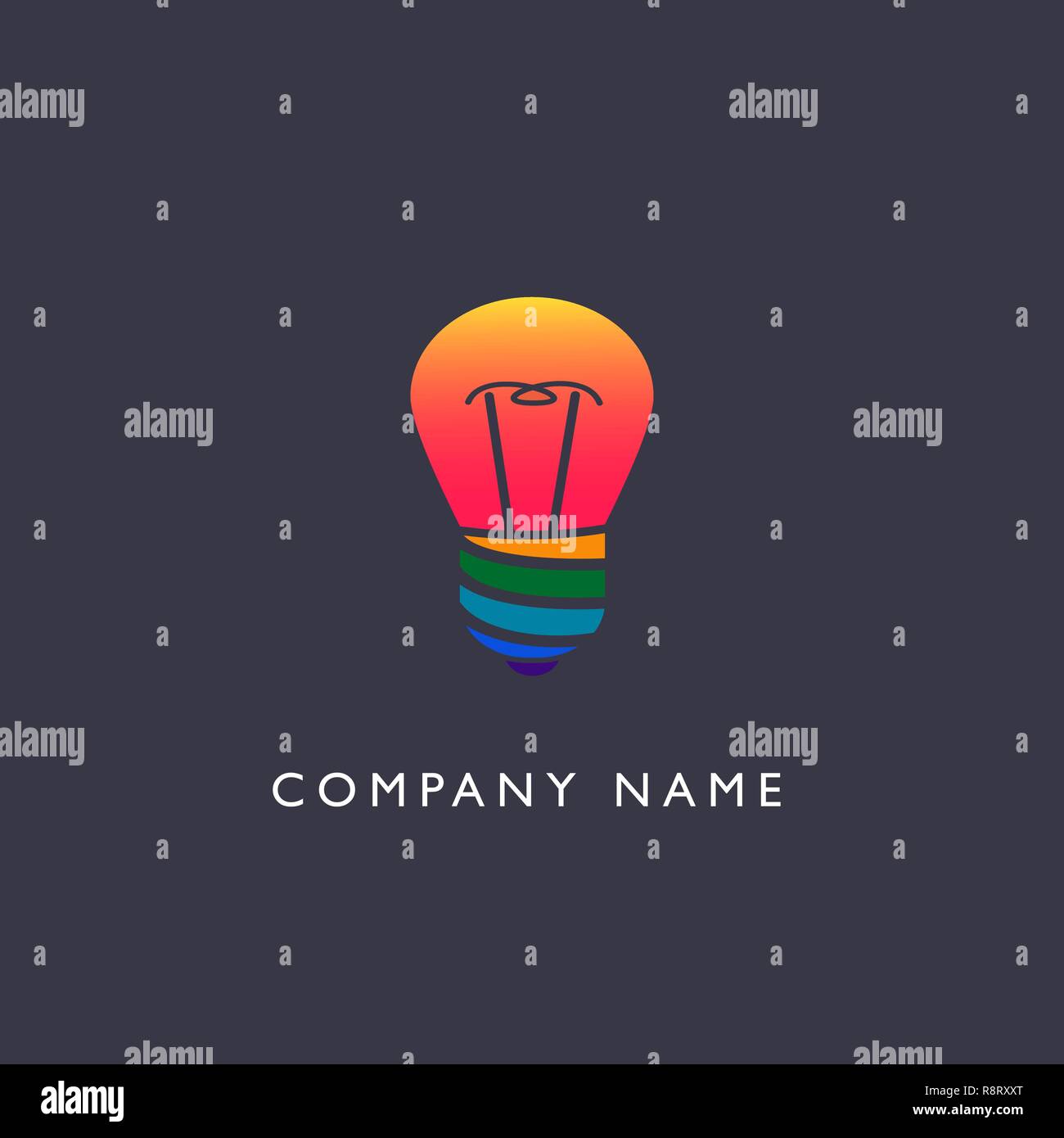Colorful light lamp icon on a black background. Lightbulb as creative ...