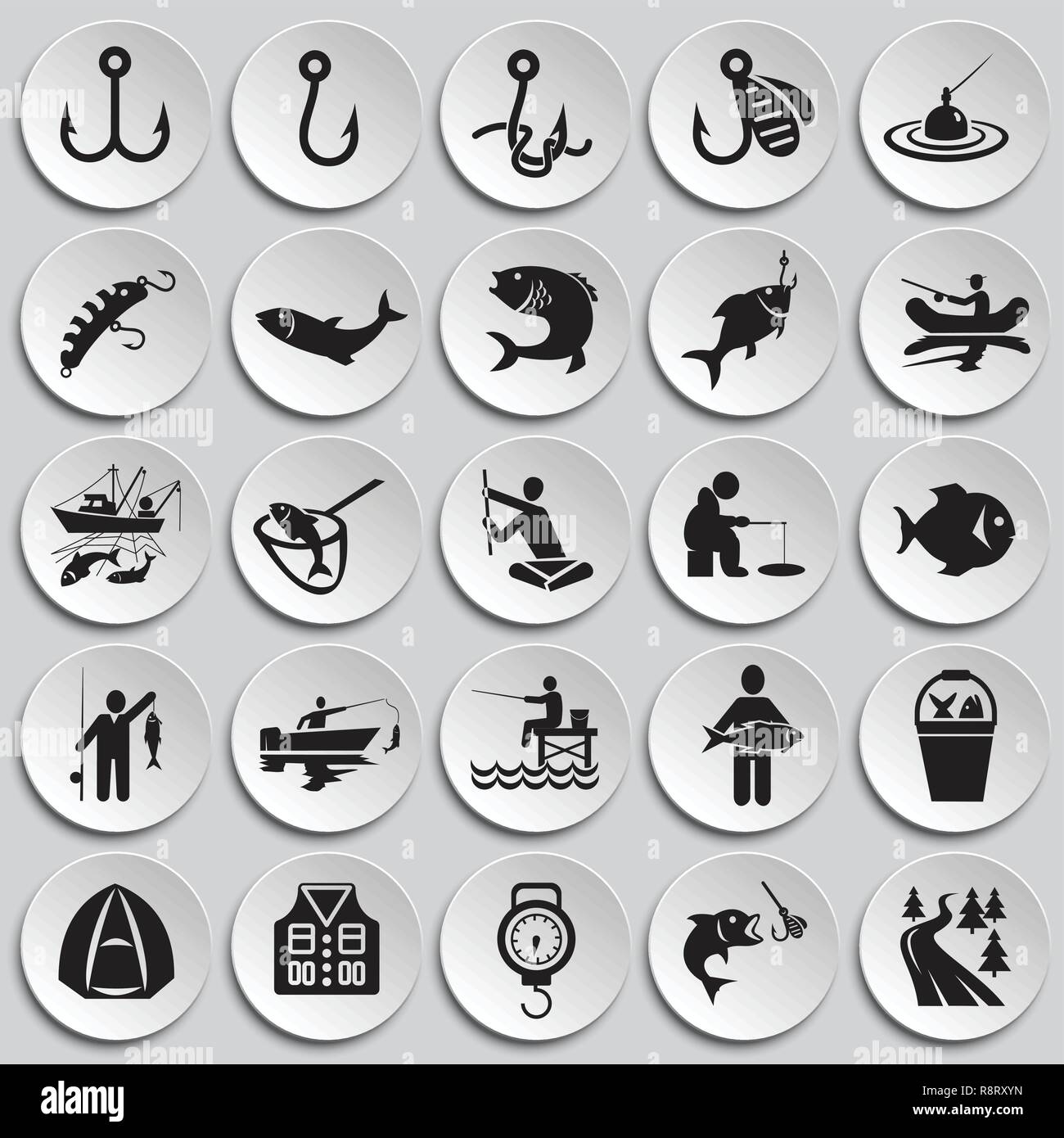 Fishing icon set on plates background for graphic and web design ...