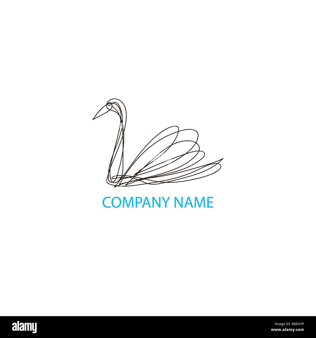 Continuous line swan logo design. Hand drawn vector emblem Stock Vector ...