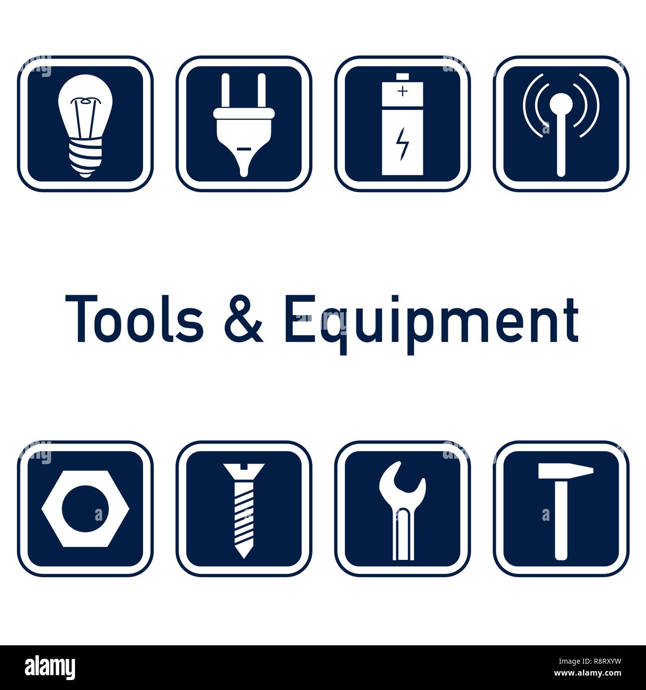 Collection of icons. Tools and equipment, metalware elements for web or ...