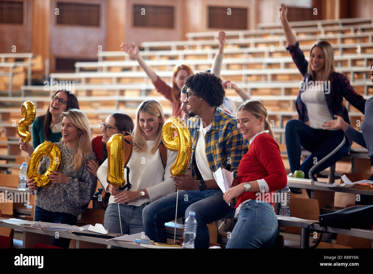 group of young international students celebrating holiday Stock Photo ...