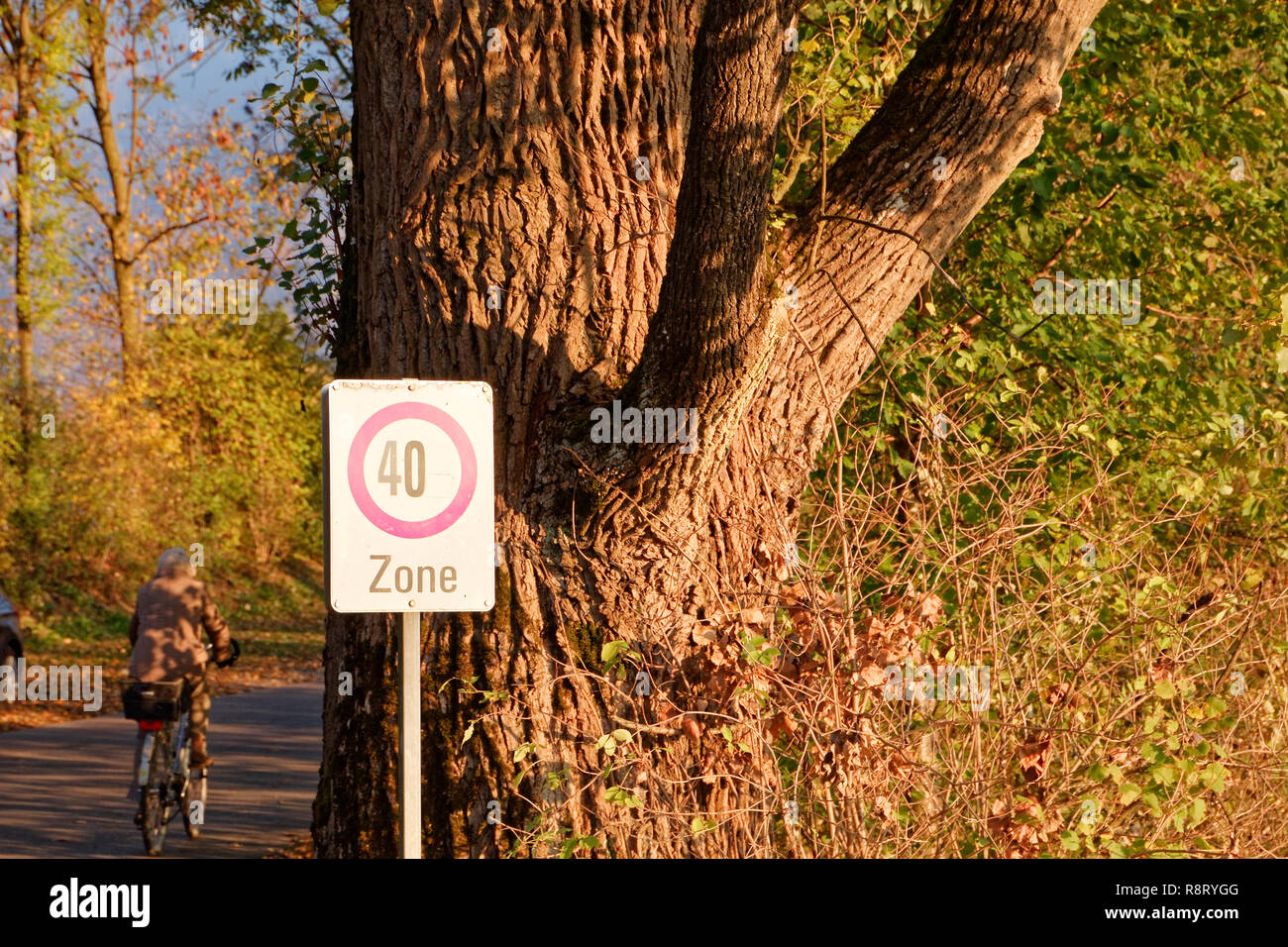 Sign "speed limit - 40 zone" at park place near swimming pool - Altach ...