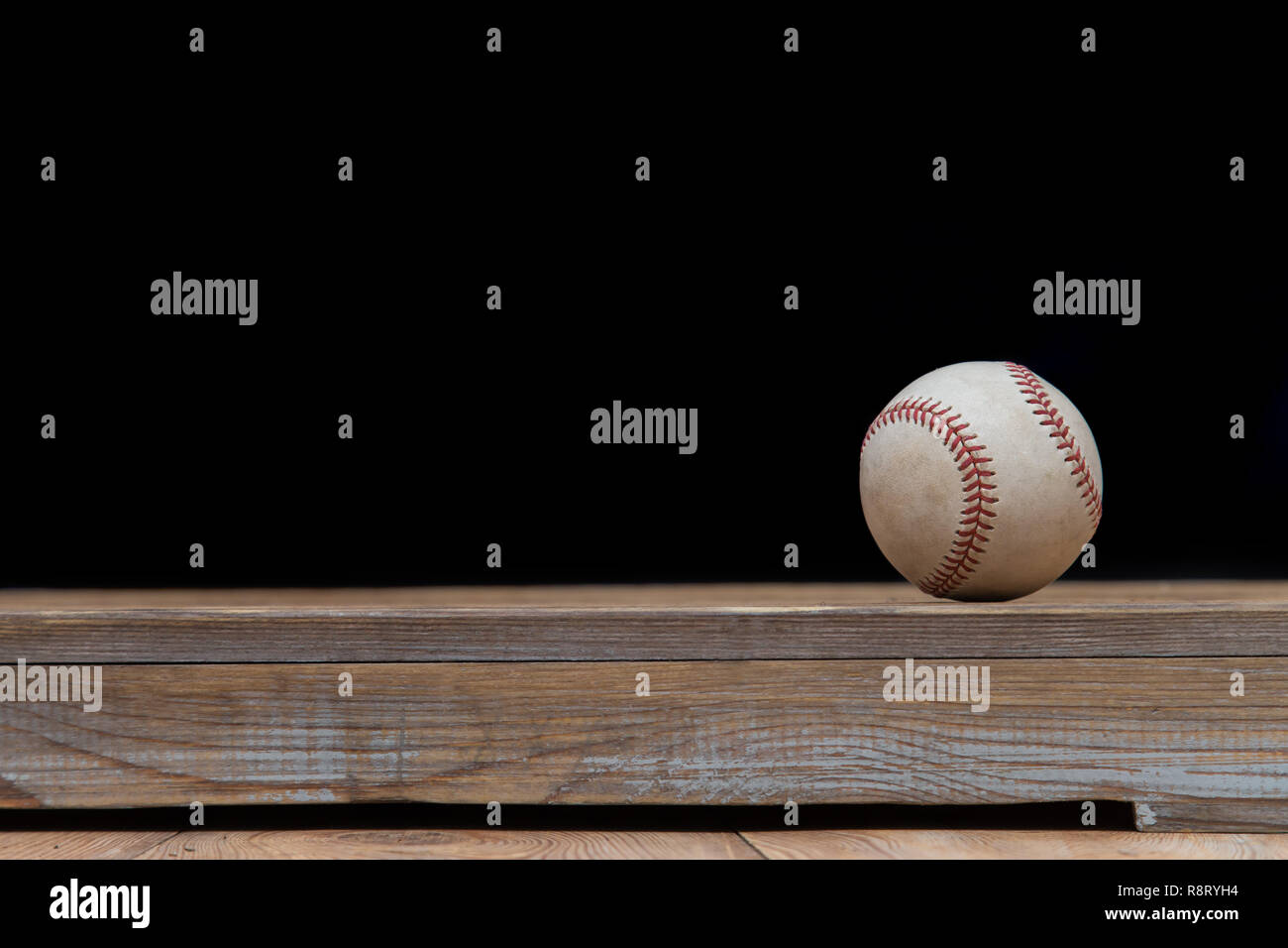Baseball on a old rustic wooden desk with copy space background Stock ...
