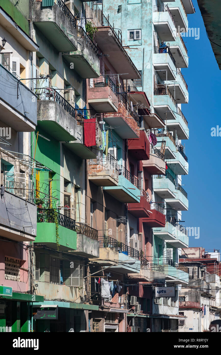 Dozens of balconies along a colorful side street in Havana, Cuba Stock ...