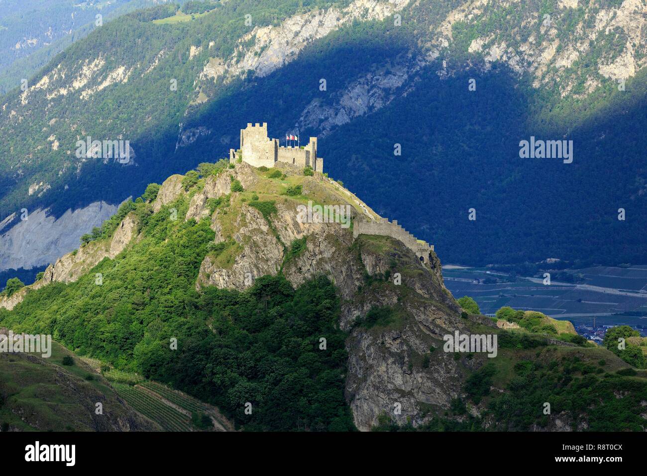 Switzerland, canton of Valais, Sion, Castle Tourbillon (XIII) on the ...
