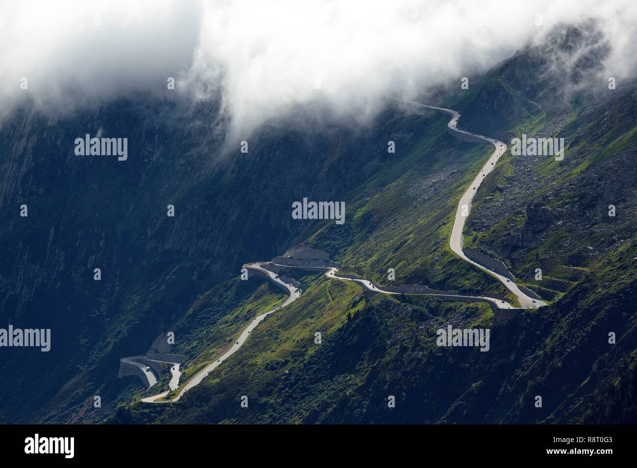 Switzerland, Canton of Bern, Gletsch, Grimsel Pass road Stock Photo - Alamy
