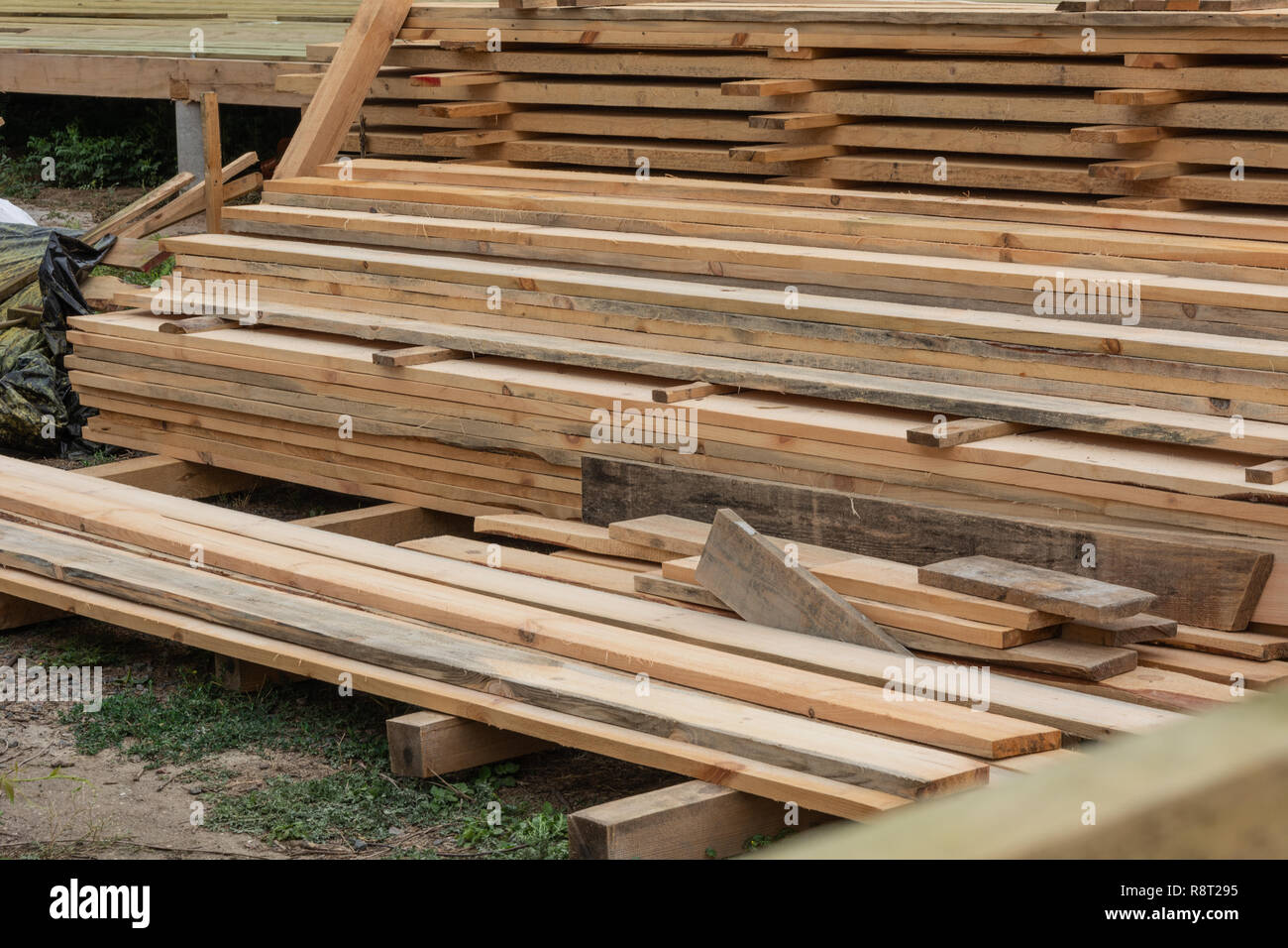 Wooden boards and planks on the construction of a frame house Stock ...