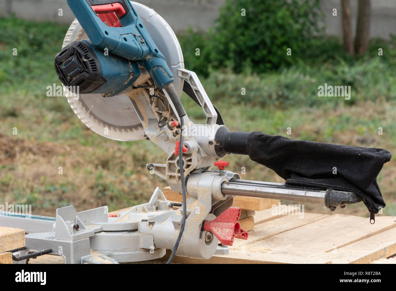 Circular saw on a construction site. Building tools Stock Photo - Alamy