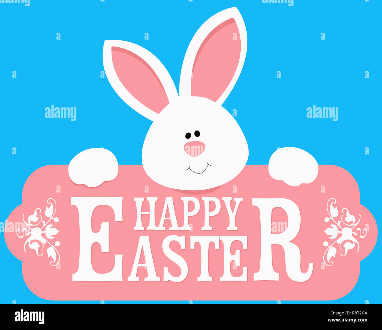 happy easter bunny blue background holiday illustration Stock Photo - Alamy