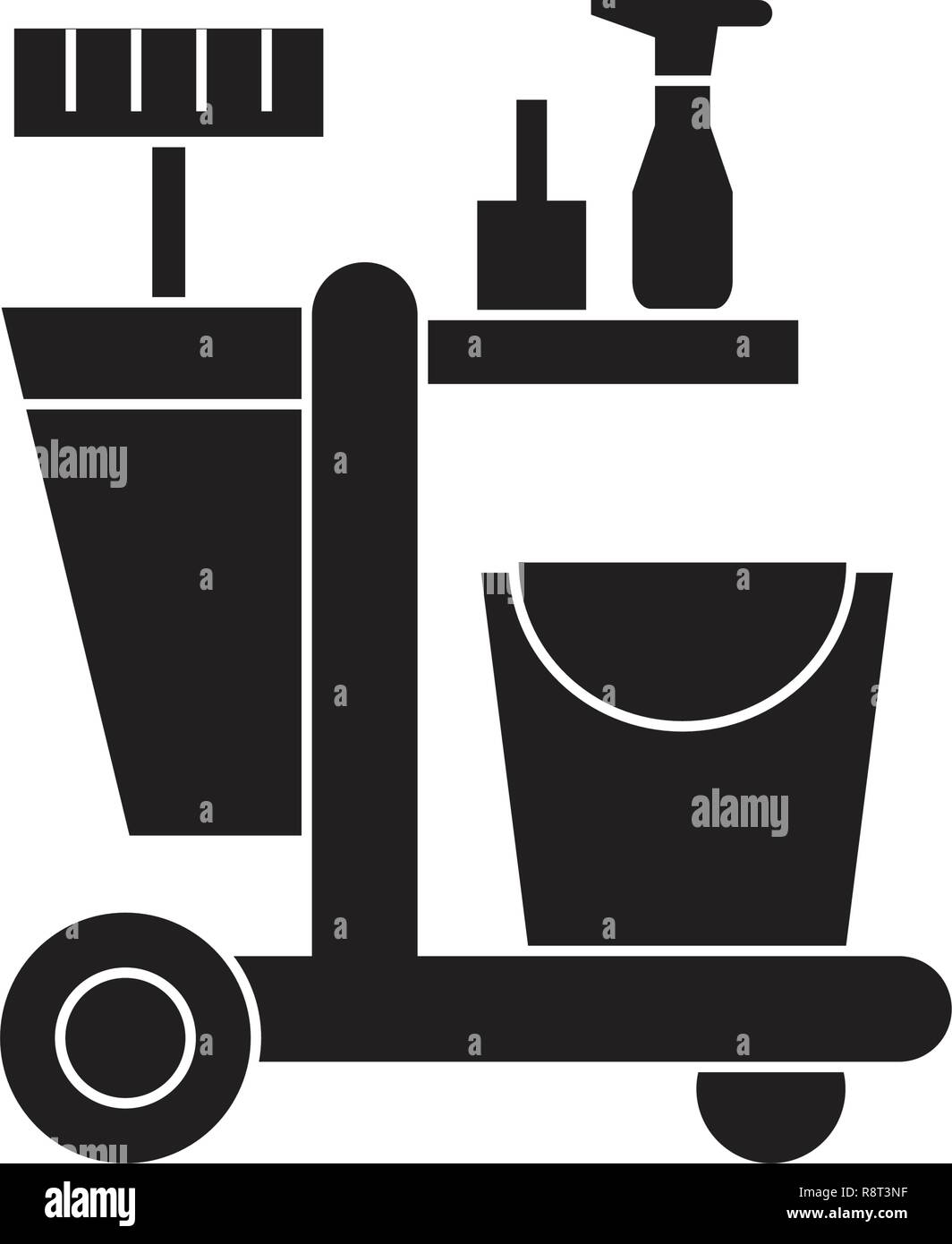cleaning trolley black vector concept icon. cleaning trolley flat ...