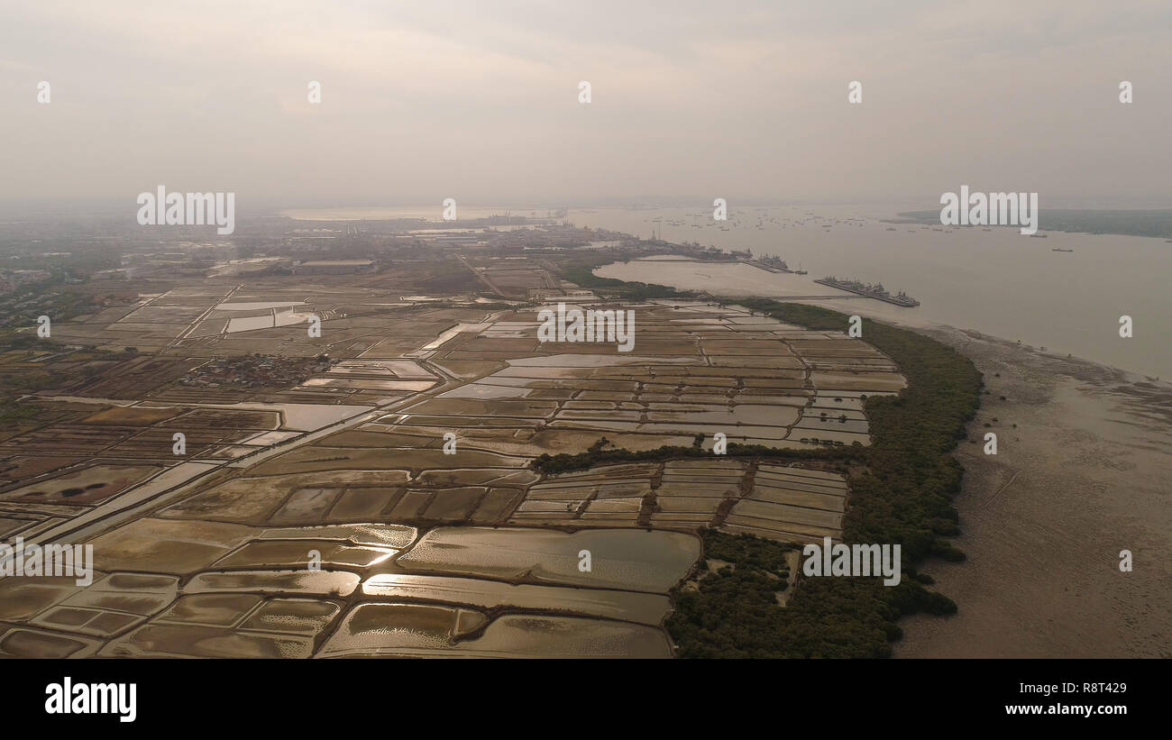 aerial view fish farm with ponds growing fish and shrimp and other ...