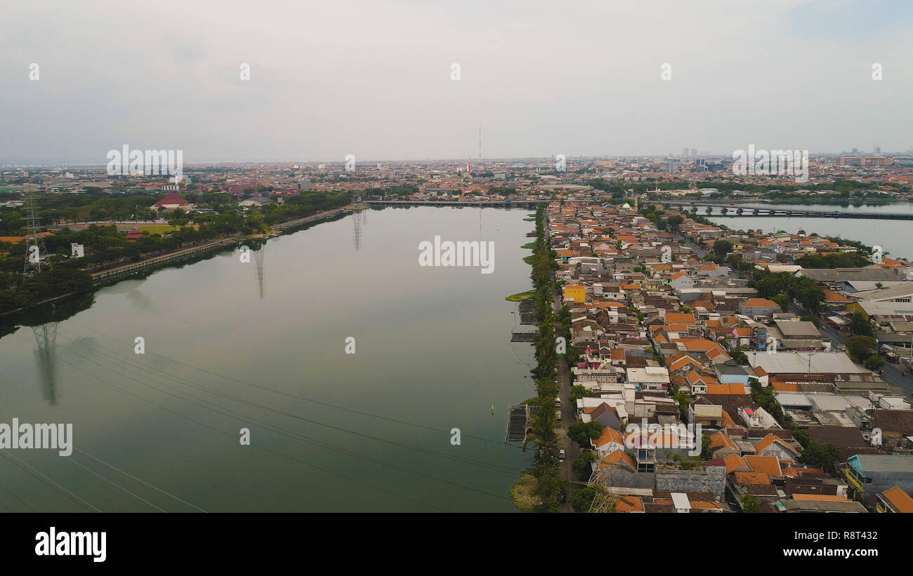 Aerial cityscape city Surabaya with skyscrapers, buildings and houses ...