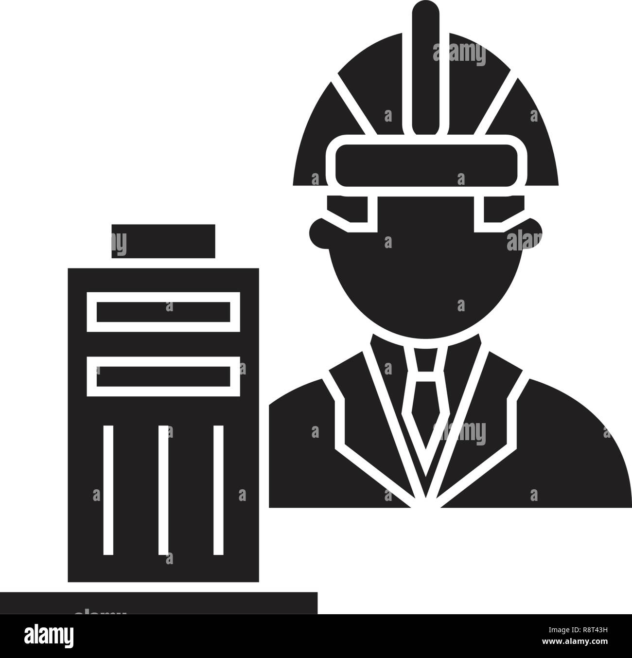 Architect builder black vector concept icon. Architect builder flat ...