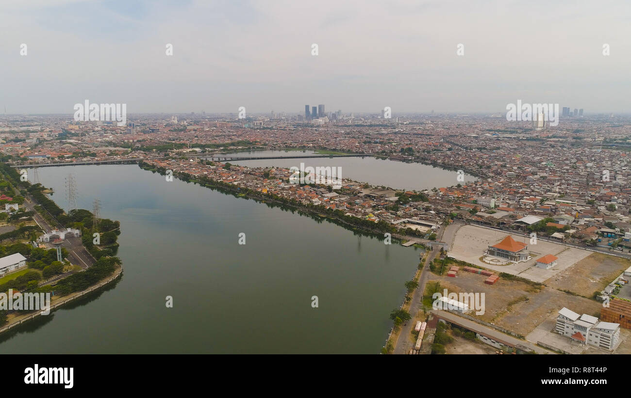 Aerial cityscape city Surabaya with skyscrapers, buildings and houses ...