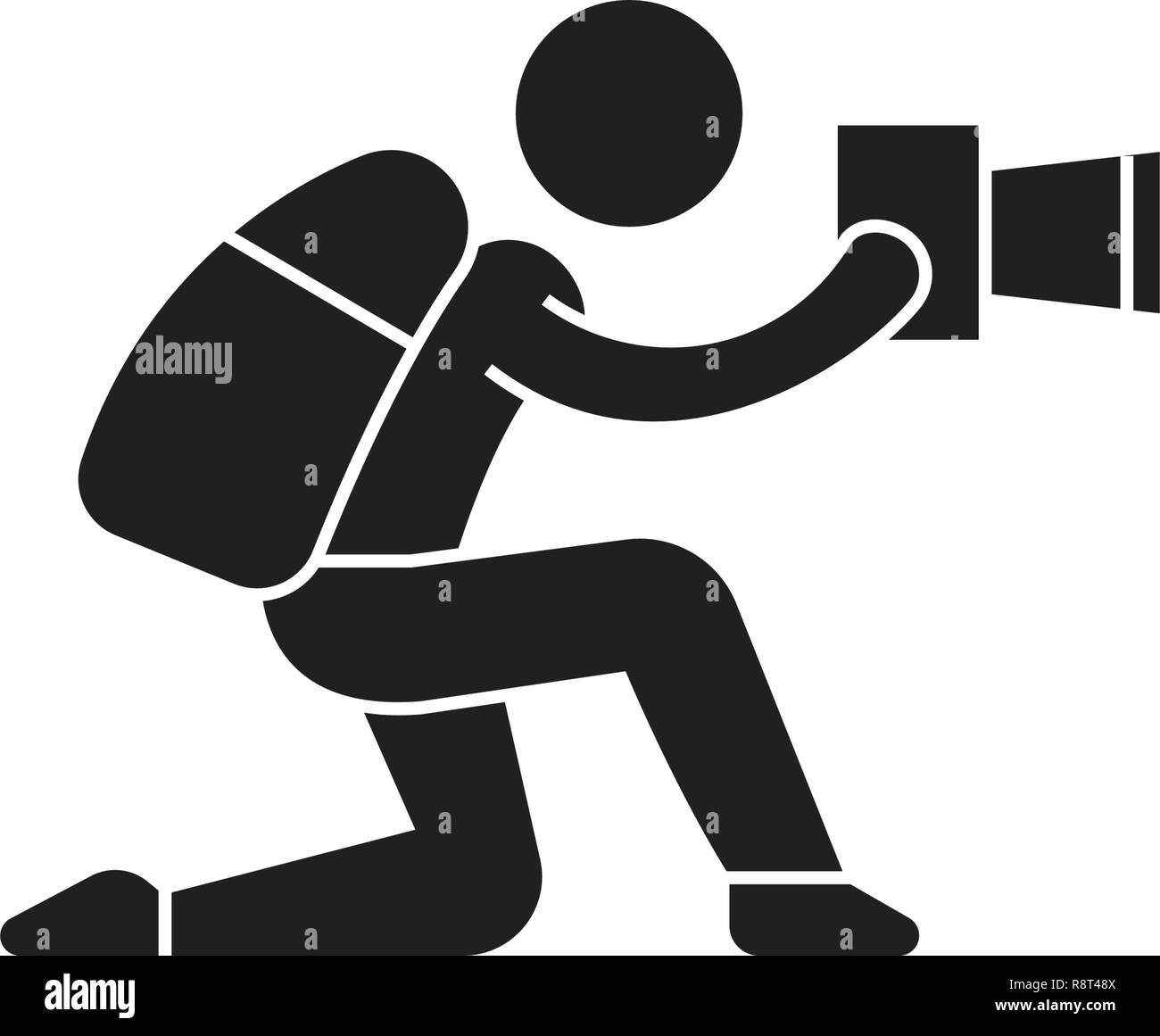 Attentive photo tourist black vector concept icon. Attentive photo ...