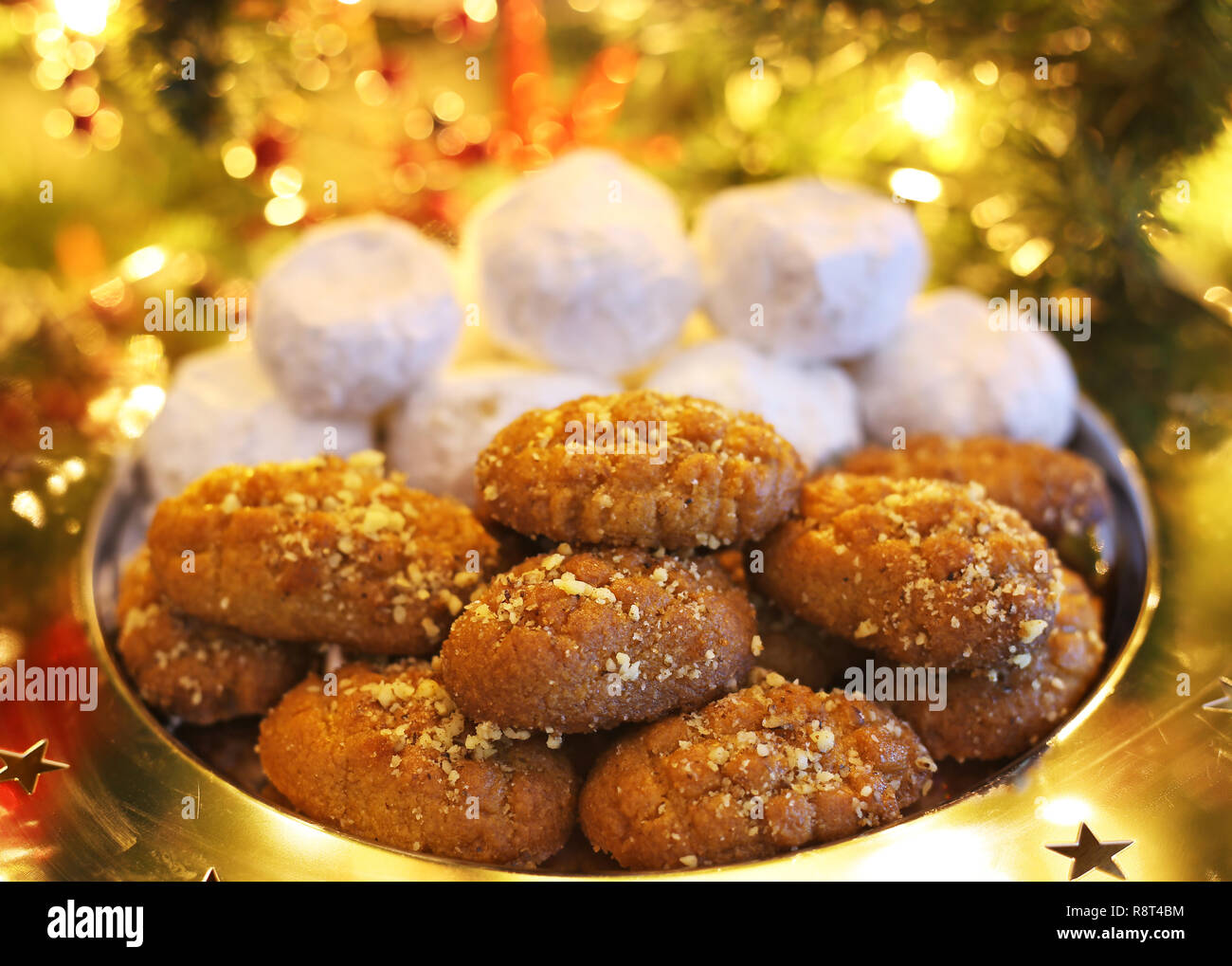 greek melomakarona and kourabies - traditional Christmas cookies with ...