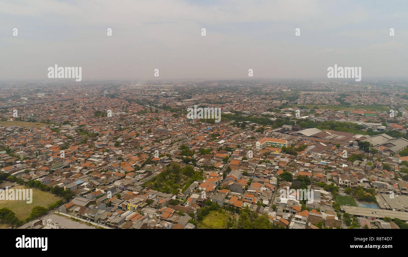 Aerial cityscape densely built asian city. modern city Surabaya with ...