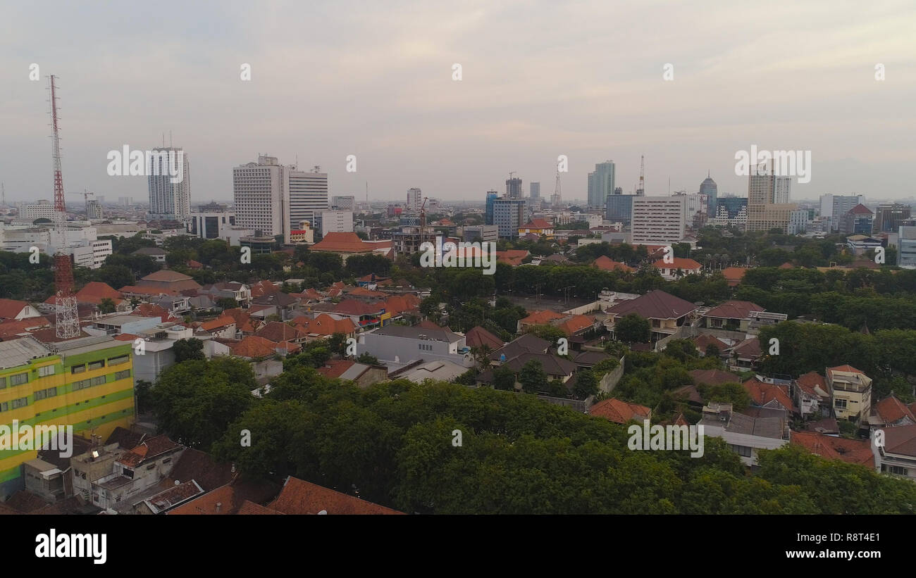 Aerial cityscape modern city Surabaya with skyscrapers, buildings and ...