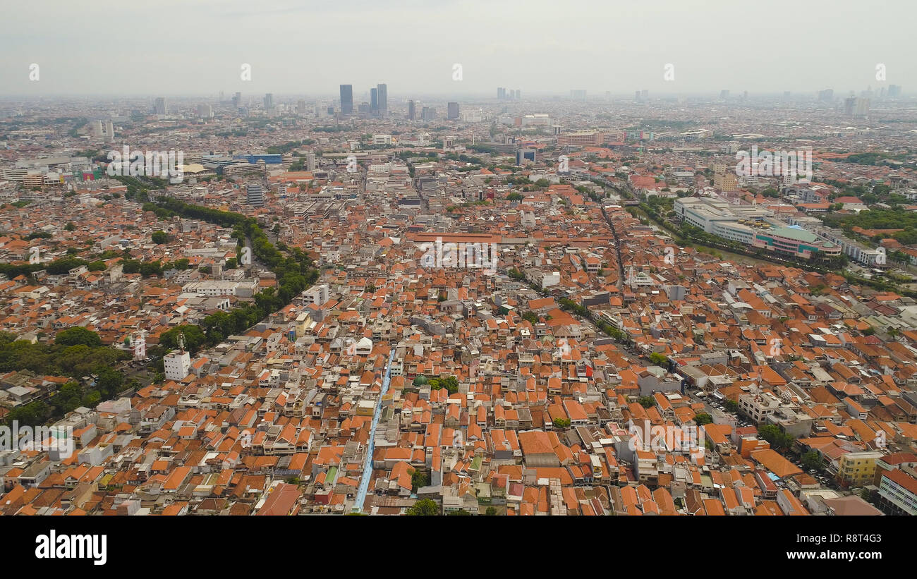 Aerial cityscape modern city Surabaya with skyscrapers, buildings and ...