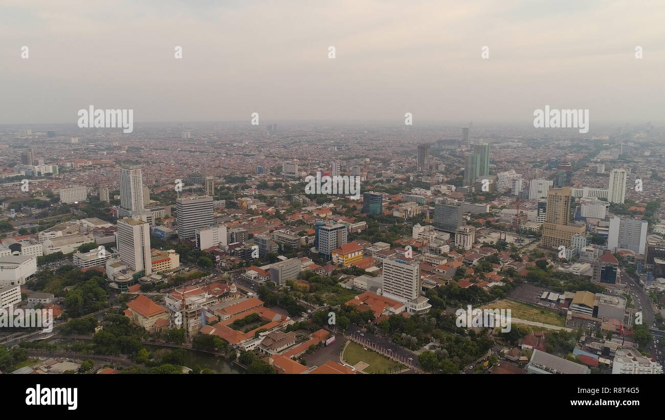 Aerial cityscape modern city Surabaya with skyscrapers, buildings and ...