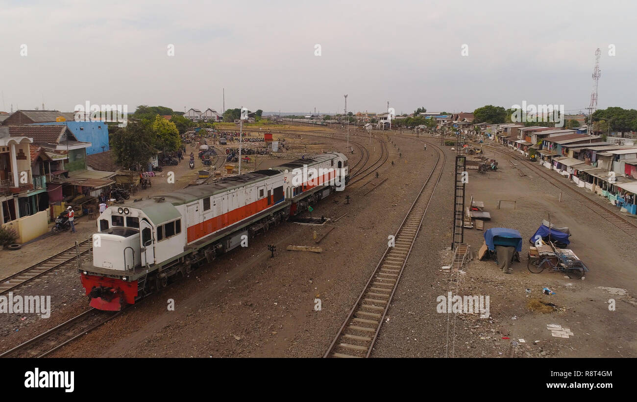 railway station in an asian city among buildings. aerial view ...