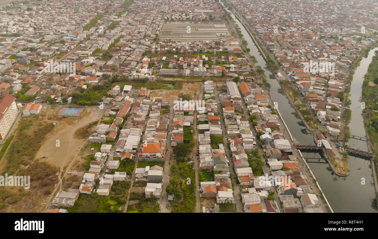 Aerial cityscape modern city Surabaya with buildings and houses ...