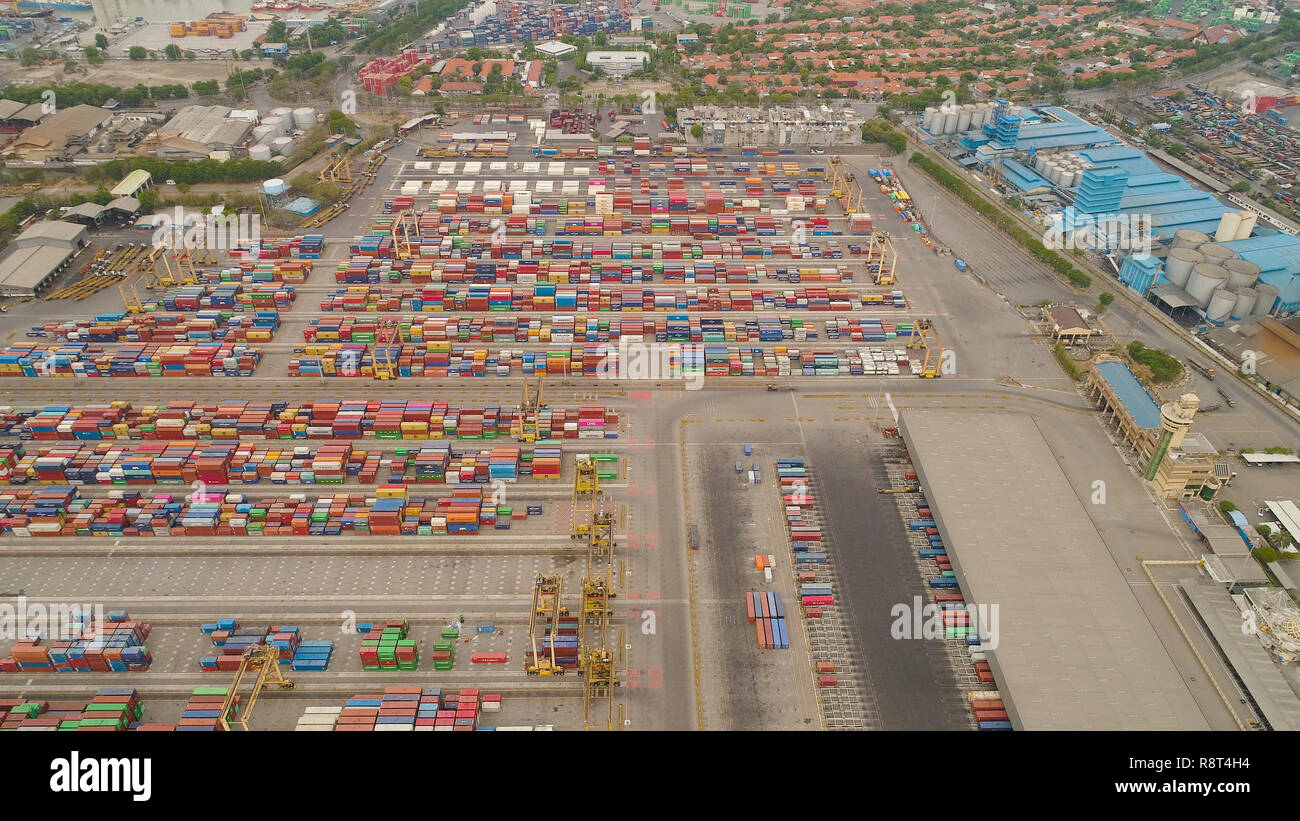 aerial view container terminal port surabaya. cargo industrial port ...