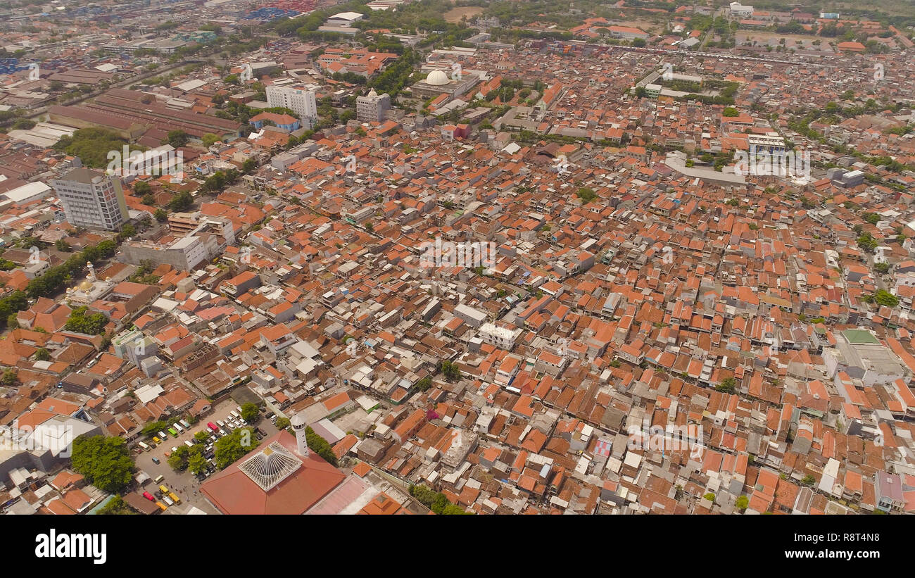 Aerial cityscape densely built asian city. urban environment in asia ...