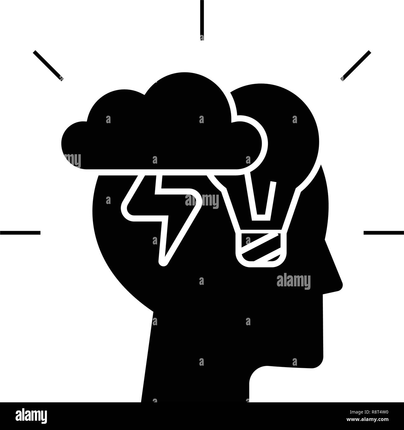 Brainstorm head black vector concept icon. Brainstorm head flat ...
