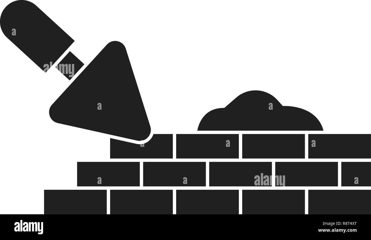Brick laying masonry black vector concept icon. Brick laying masonry ...
