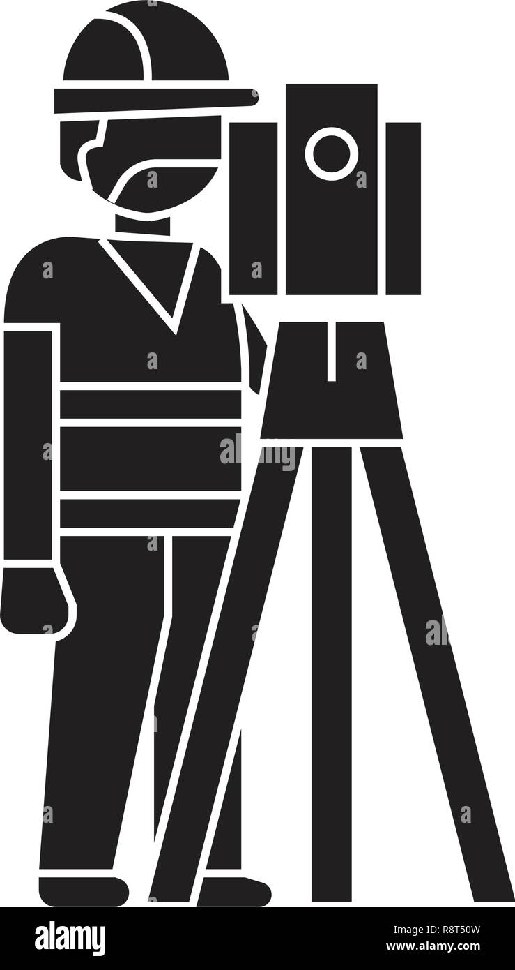 Building surveyor black vector concept icon. Building surveyor flat ...