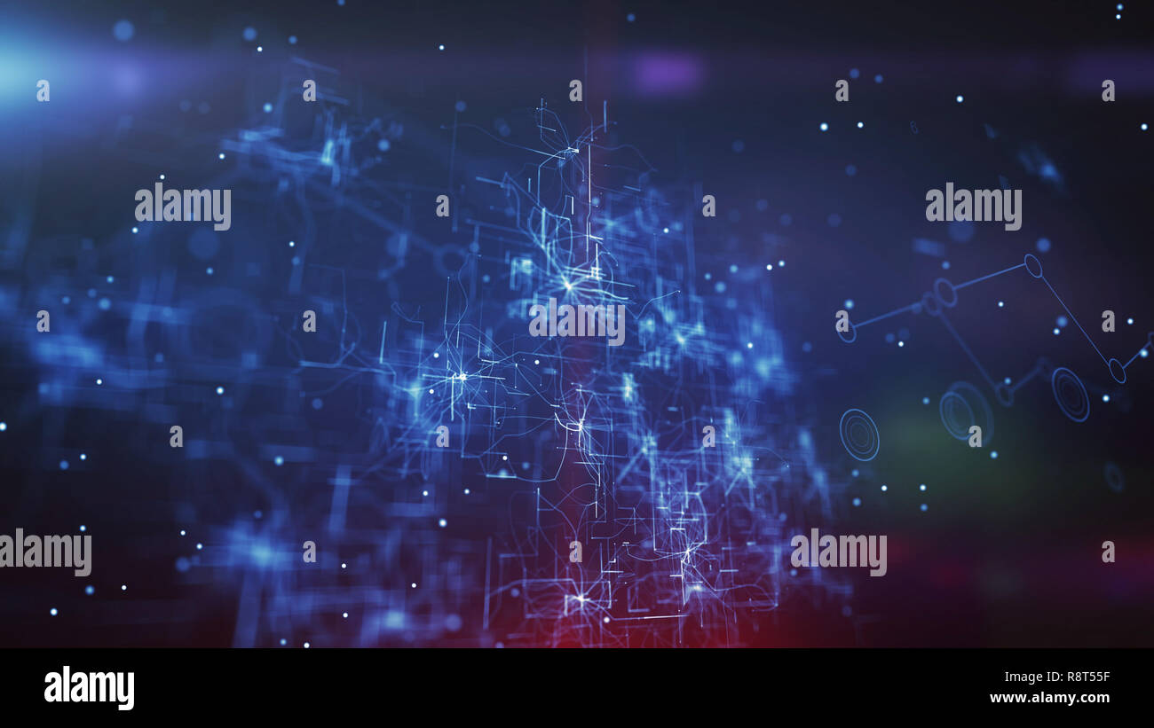 Graphic 3d illustration of a cyberspace cpu placed in the dark blue ...