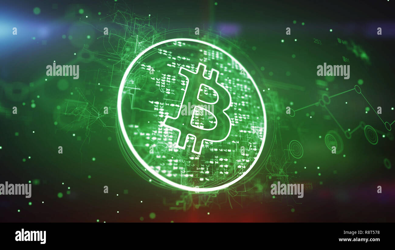 Artistic 3d illustration of a bitcoin symbol put in a shining circle ...