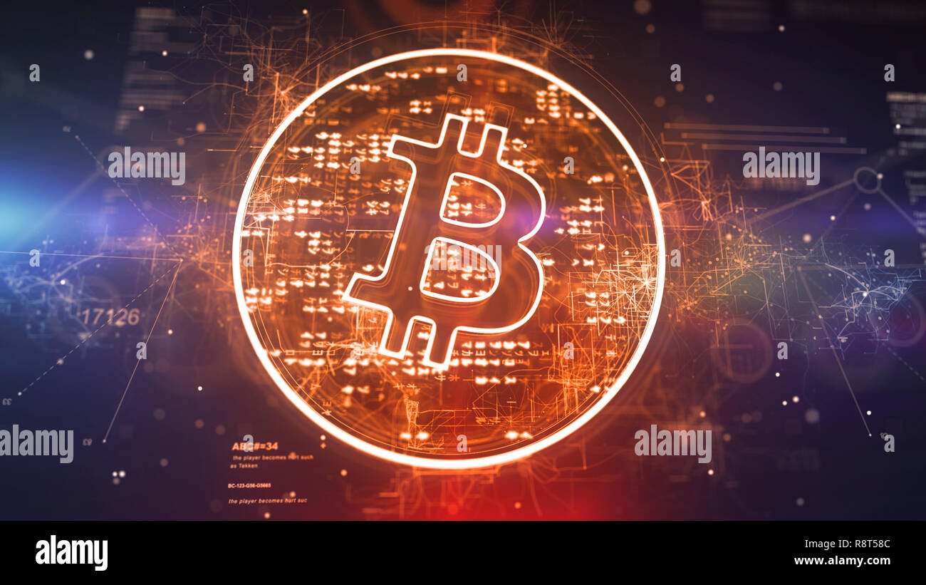 Crypto 3d illustration of a bitcoin symbol located askew in a sparkling ...