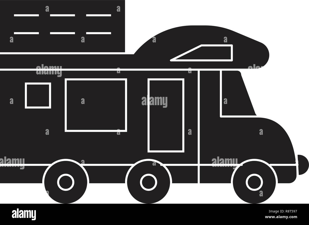 Camping van black vector concept icon. Camping van flat illustration ...