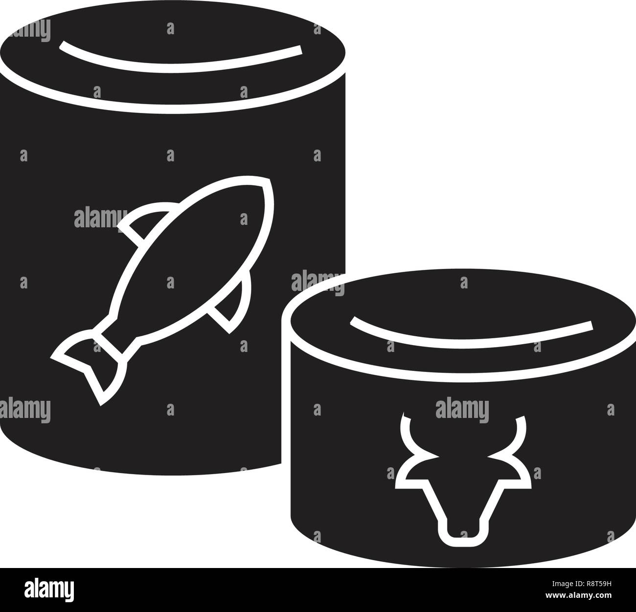 Canned goods black vector concept icon. Canned goods flat illustration ...