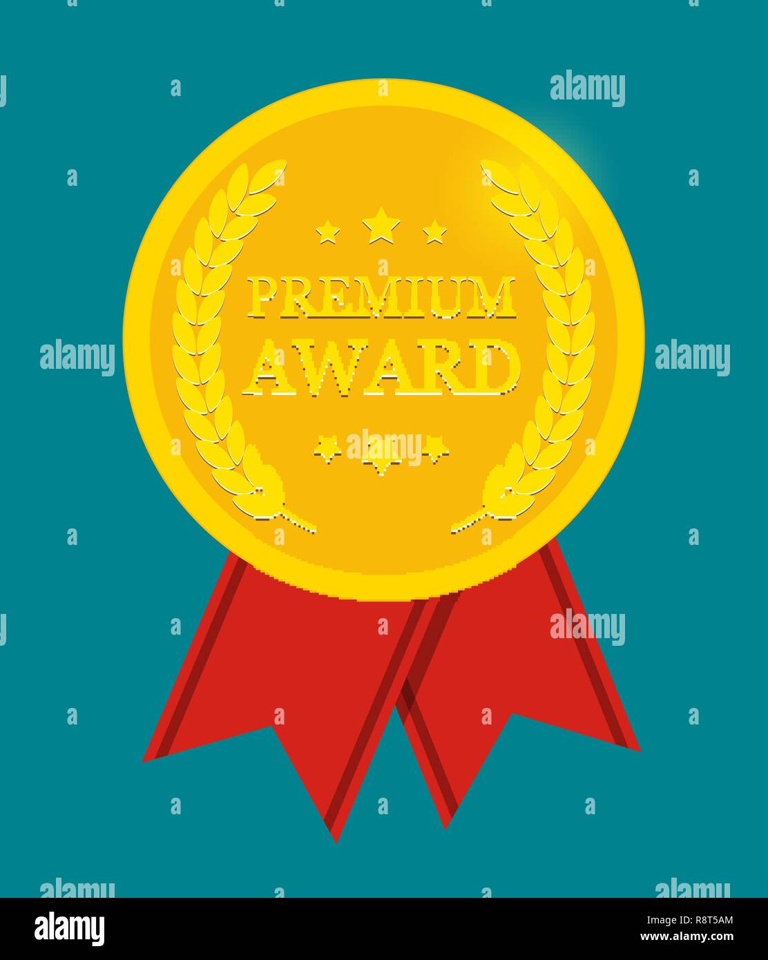 Premium Award Gold Medal with Red Ribbon. Icon Sign Isolated on White ...